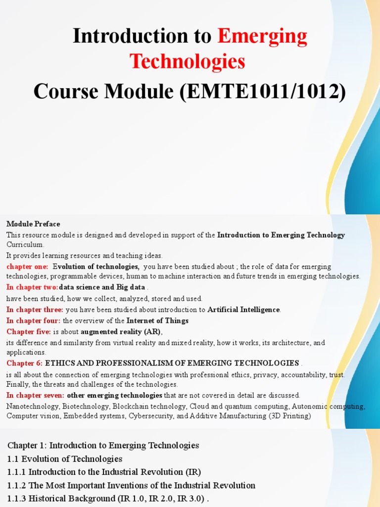 Introduction To Course Module (EMTE1011/1012) : Emerging Technologies ...