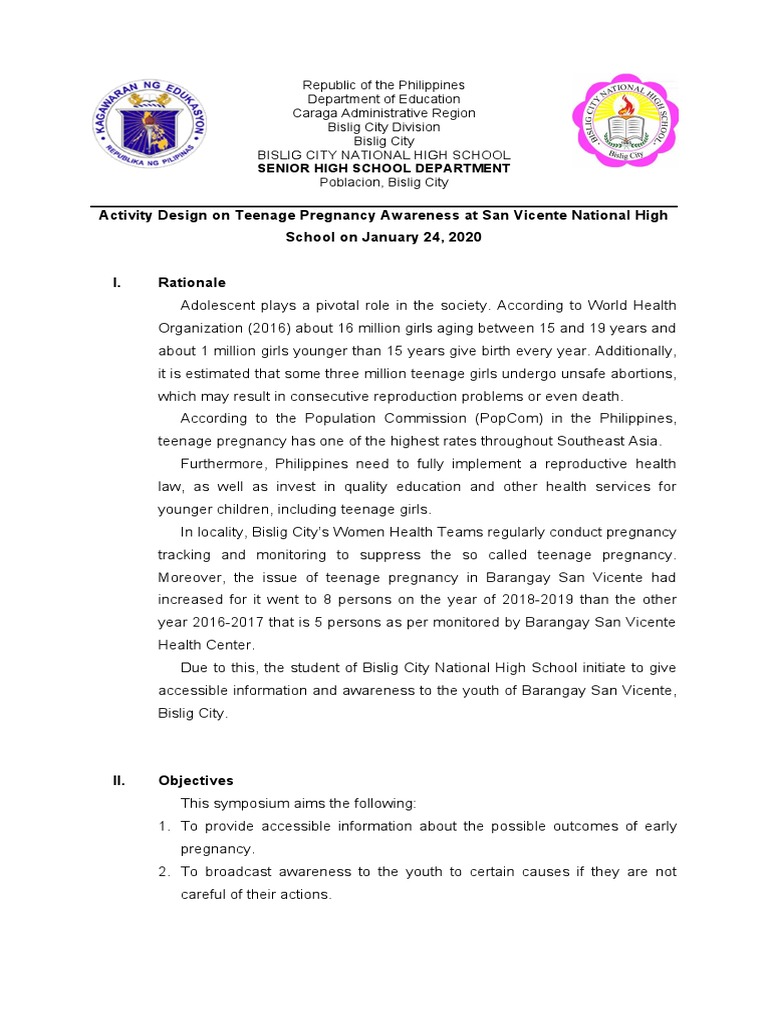 Activity Design | PDF | Teenage Pregnancy | Reproductive Health