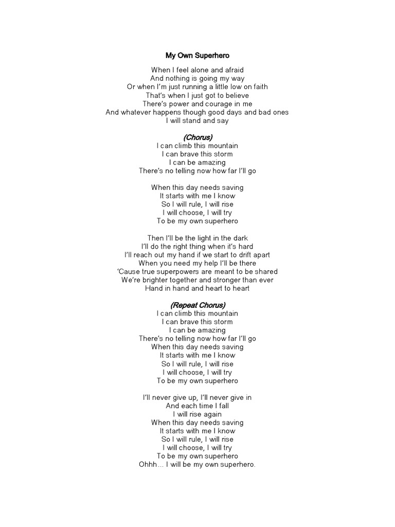 Be My Own Superhero Lyrics | PDF