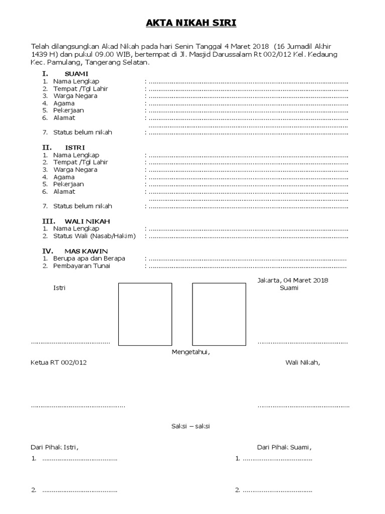 Akta Nikah Siri Kosong | PDF