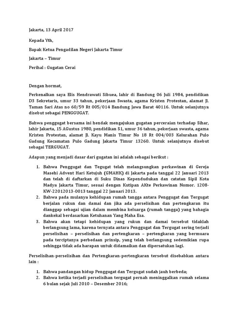 Surat Gugat Cerai | PDF