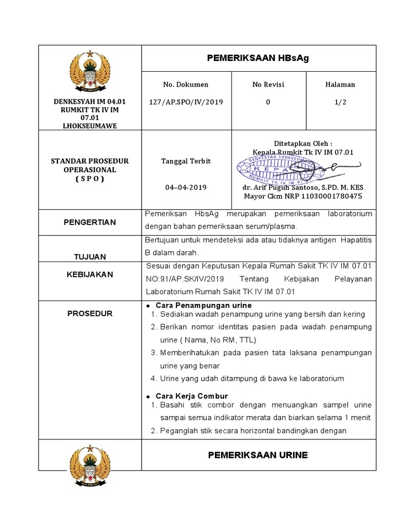 SPO PEMERIKSAAN HBsAg | PDF