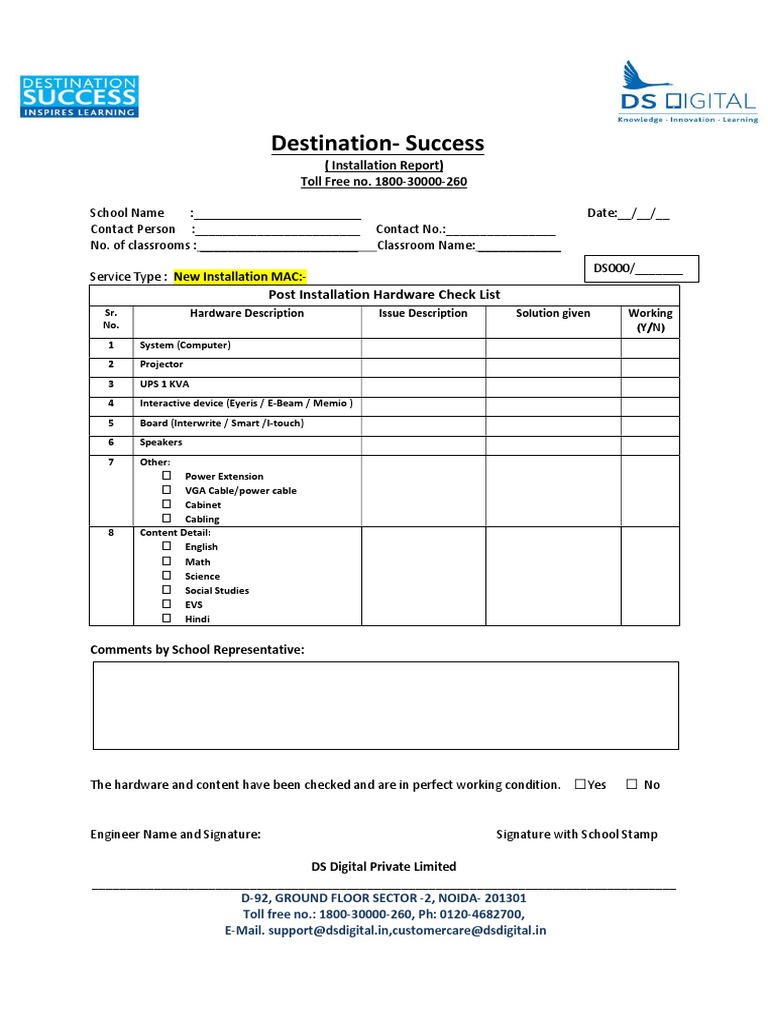 Destination-Success: Post Installation Hardware Check List | PDF