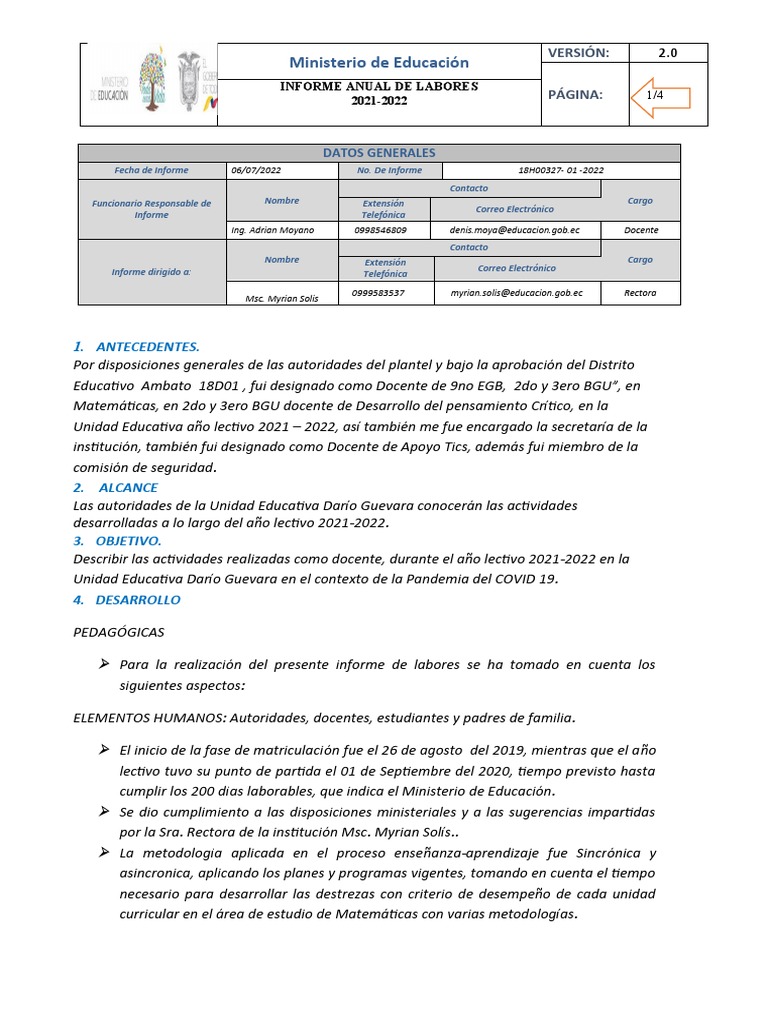 Informe Anual Docente | PDF | Maestros | Modificación de comportamiento