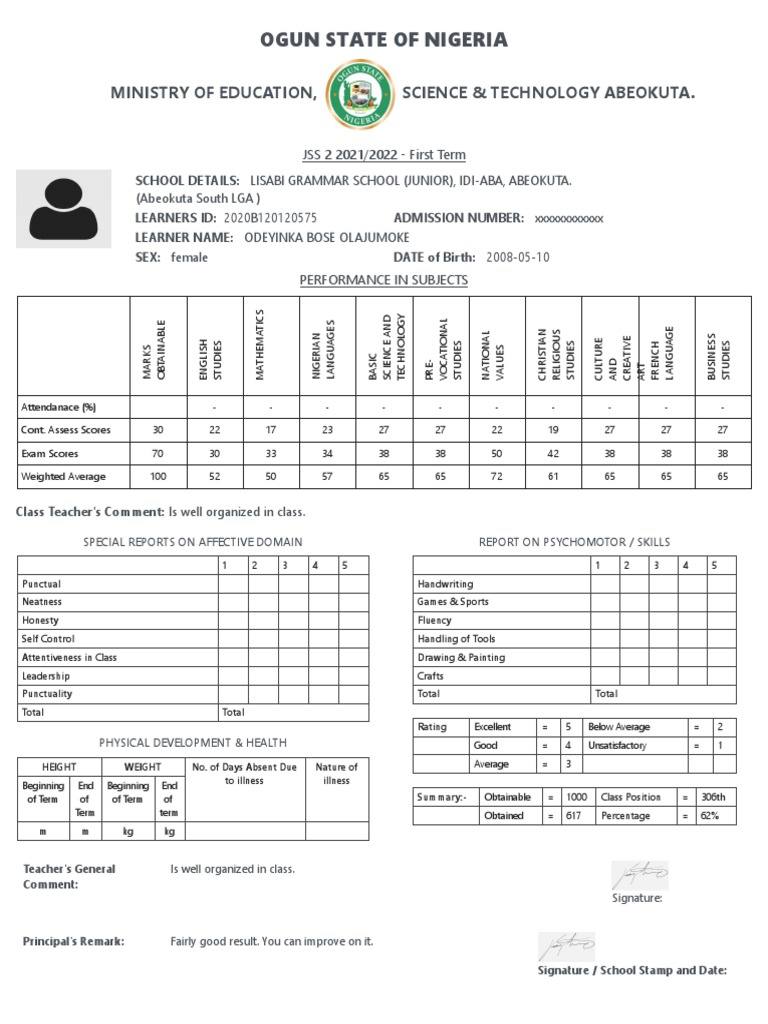 OGSERA - Student Reportsheet | PDF | Cognition | Learning