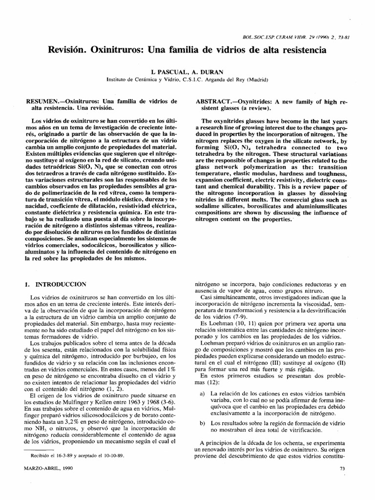 Oxinitruros Familia de Vidrios de Alta Resistencia | PDF | Lentes ...