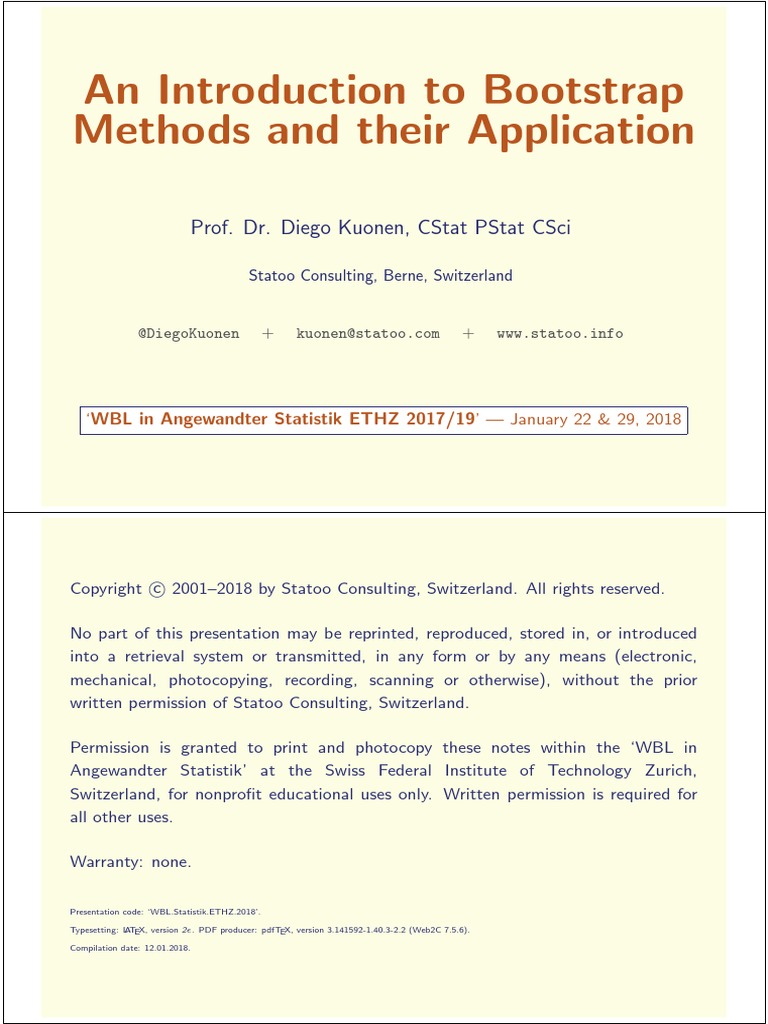 An Introduction To Bootstrap Methods and Their Application: Prof. Dr. Diego Kuonen, Cstat Pstat ...