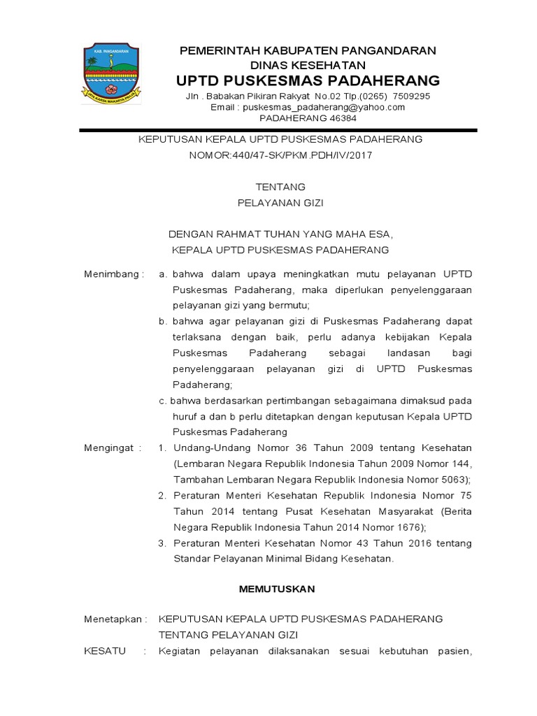 SK Pelayanan Gizi | PDF