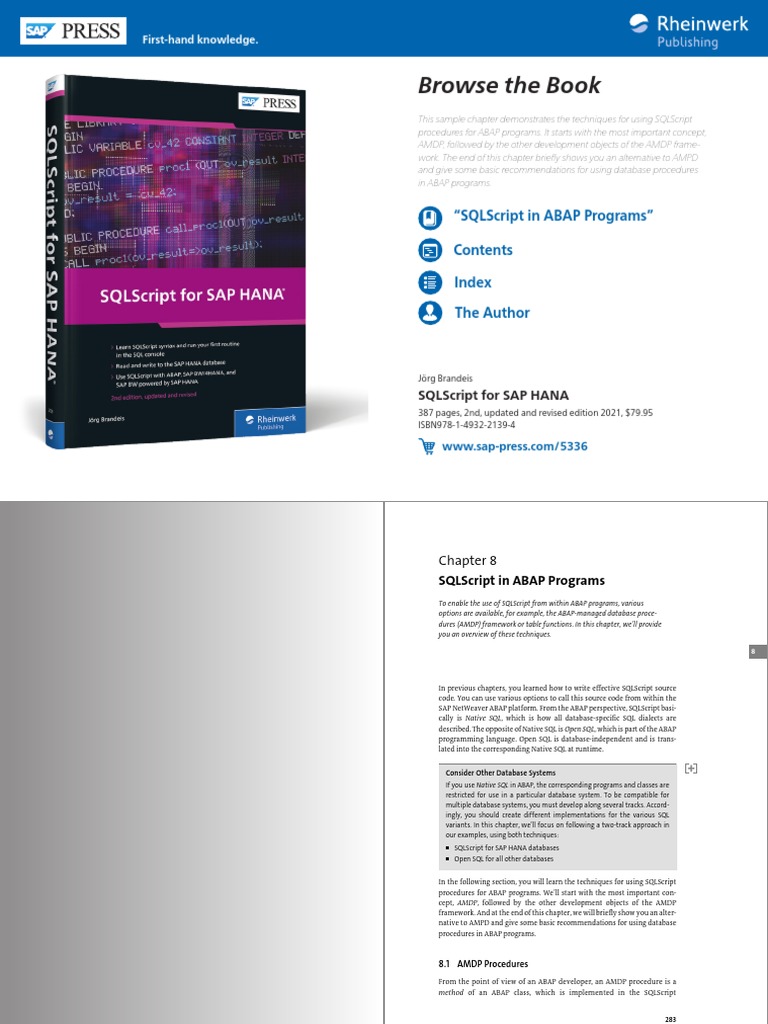 Reading Sample Sap Press Sqlscript For Sap Hana | PDF | Method ...