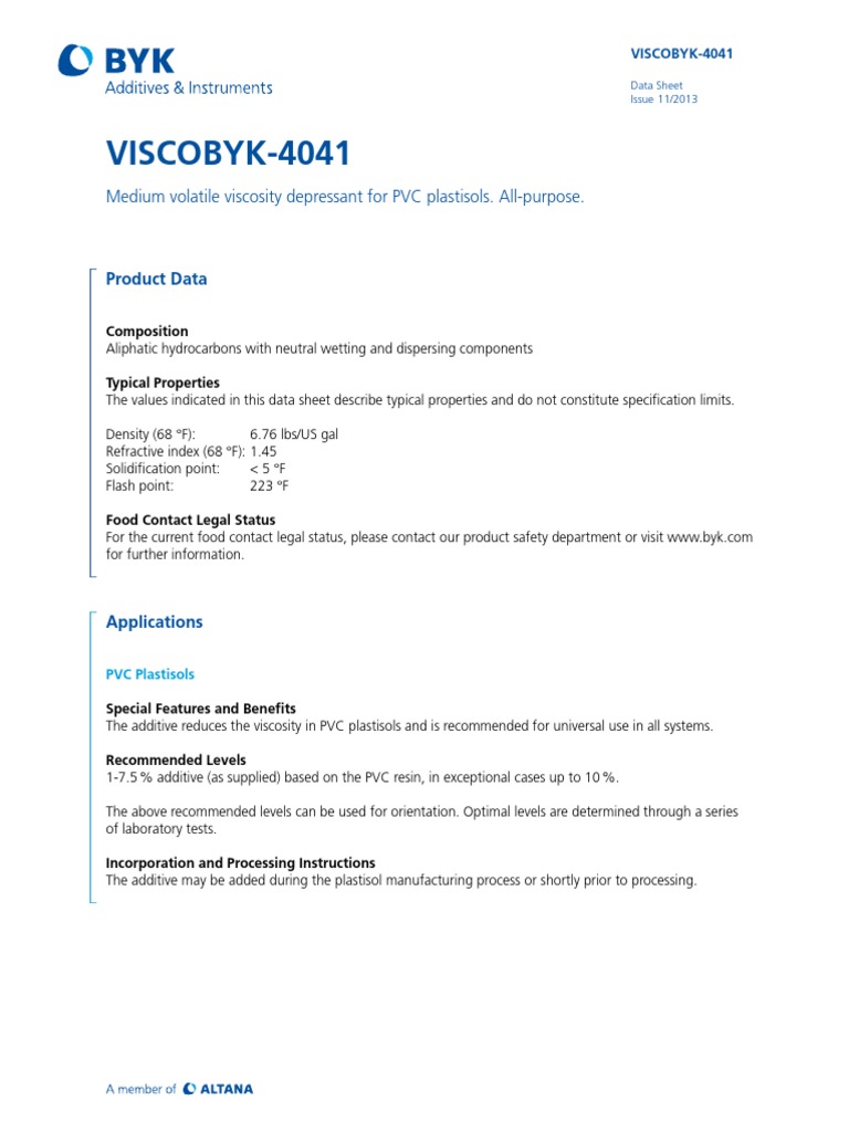 VISCOBYK-4041: Medium Volatile Viscosity Depressant For PVC Plastisols ...