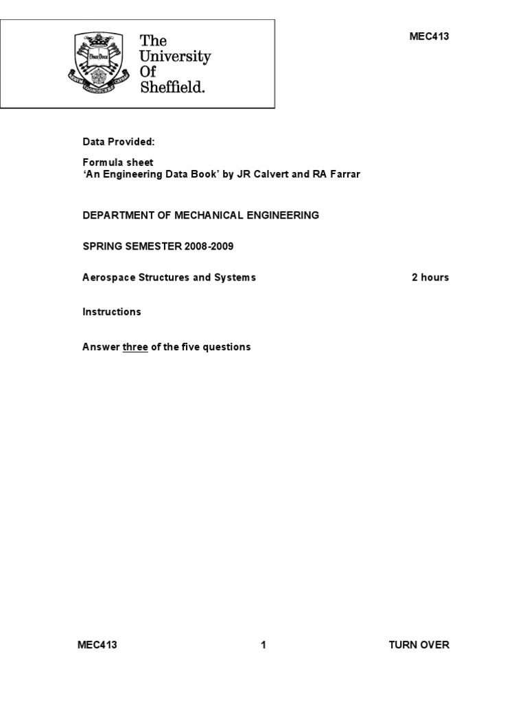 MEC413 Exam 2009 Final NS | PDF | Buckling | Shear Stress