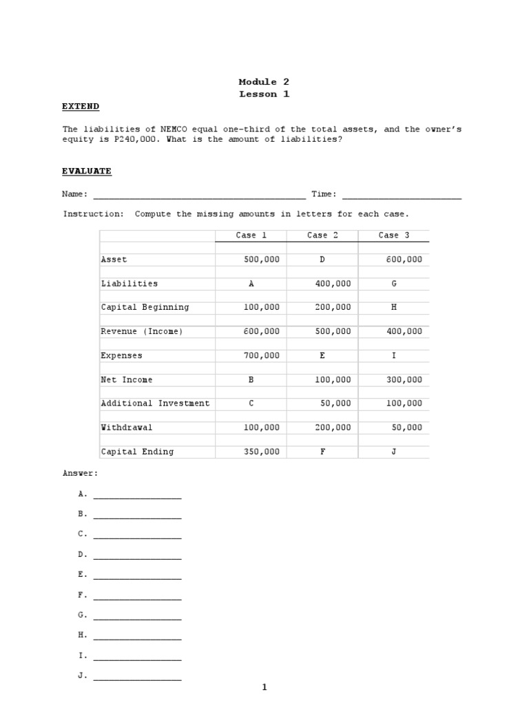 Lesson 1 Extend | PDF | Money | Balance Sheet