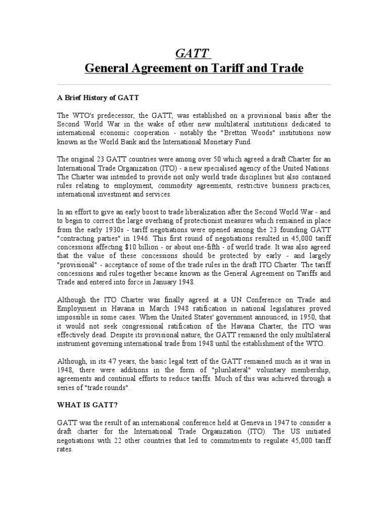GATT | PDF | General Agreement On Tariffs And Trade | Most Favoured Nation