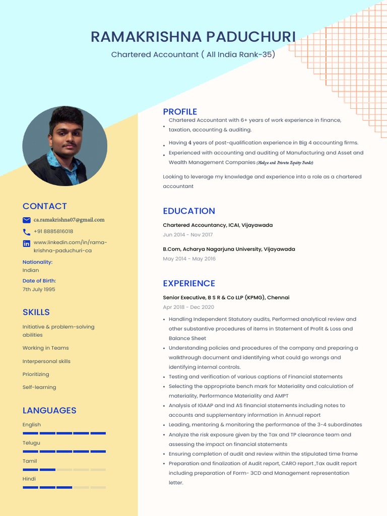 CA Ramakrishna CV | PDF | Audit | Accounting