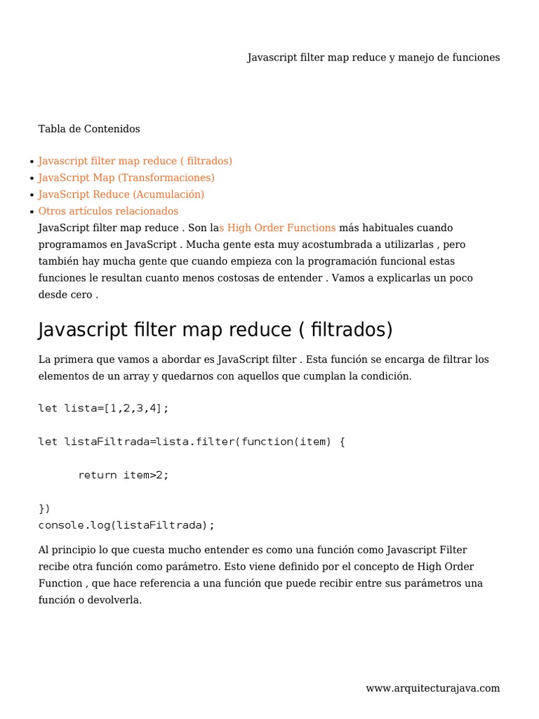 Javascript Filter Map Reduce y Manejo de Funciones | PDF | Script Java | Gestión de tecnología ...