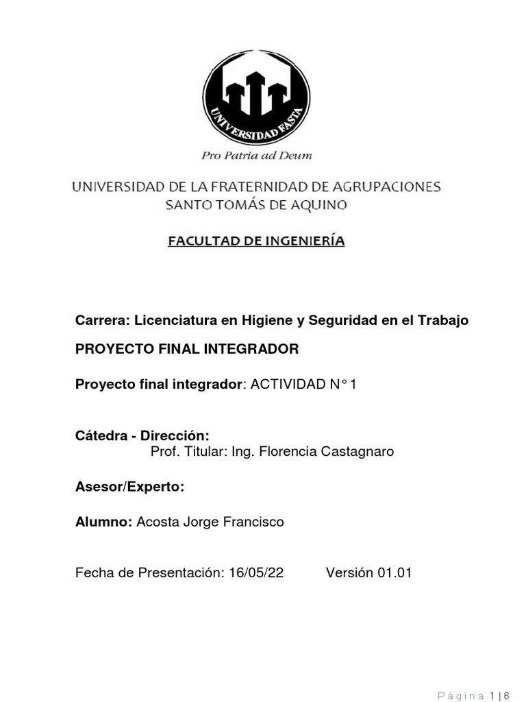 tp1 Proyecto Final Acosta Jorge Francisco | PDF | Seguridad y salud ocupacional
