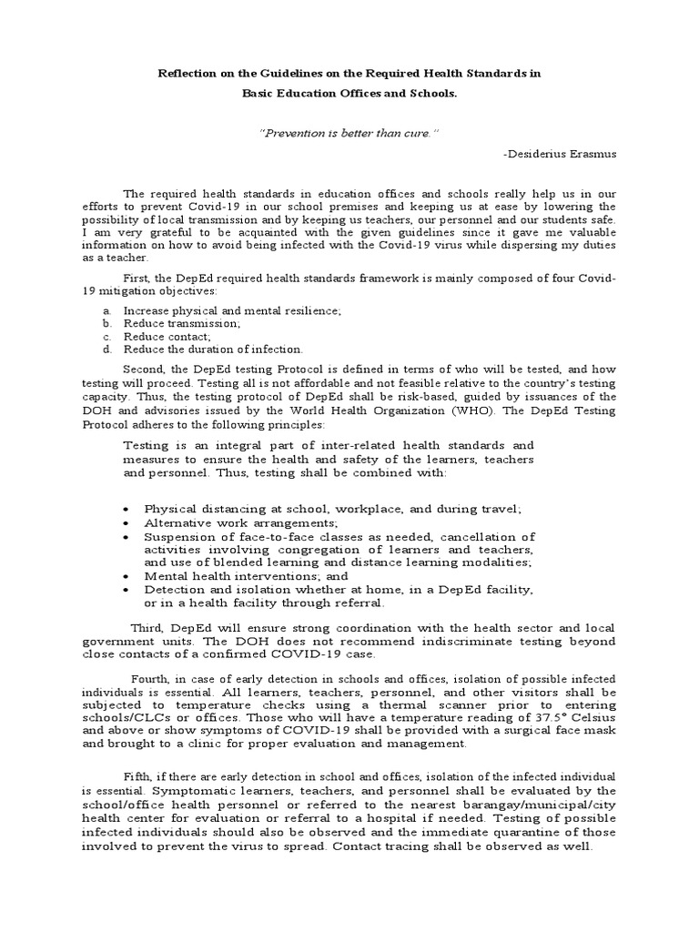 Minimum Health Standards in Schools | PDF | Hand Washing | Epidemiology