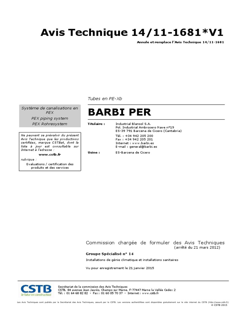 CSTB Atec Tubes Per 210312 | PDF | Température | Eau