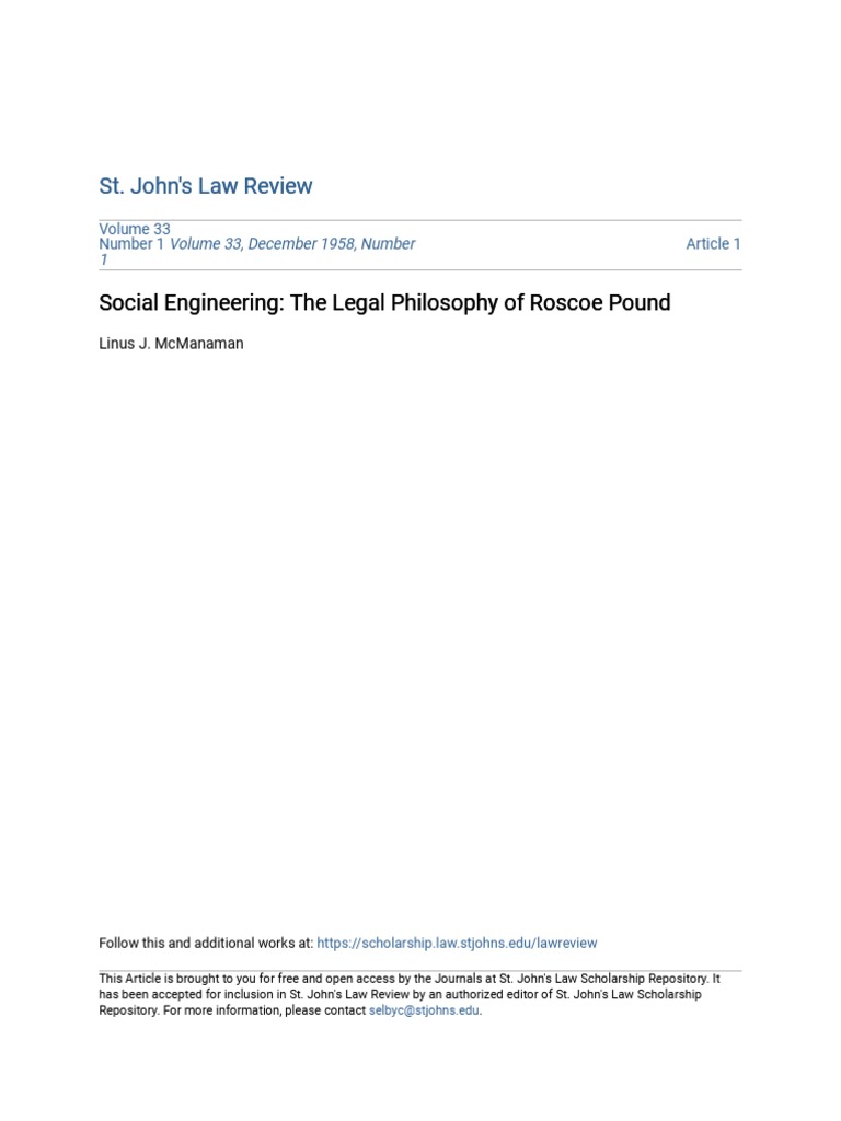 Social Engineering - The Legal Philosophy of Roscoe Pound | PDF ...