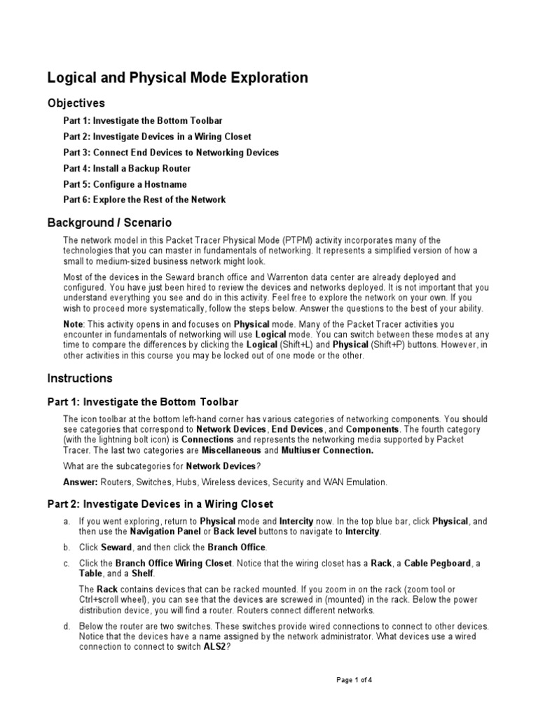 Chapter One Lab-1.1 - Logical and Physical Mode Exploration | PDF | Computer Network | Usb