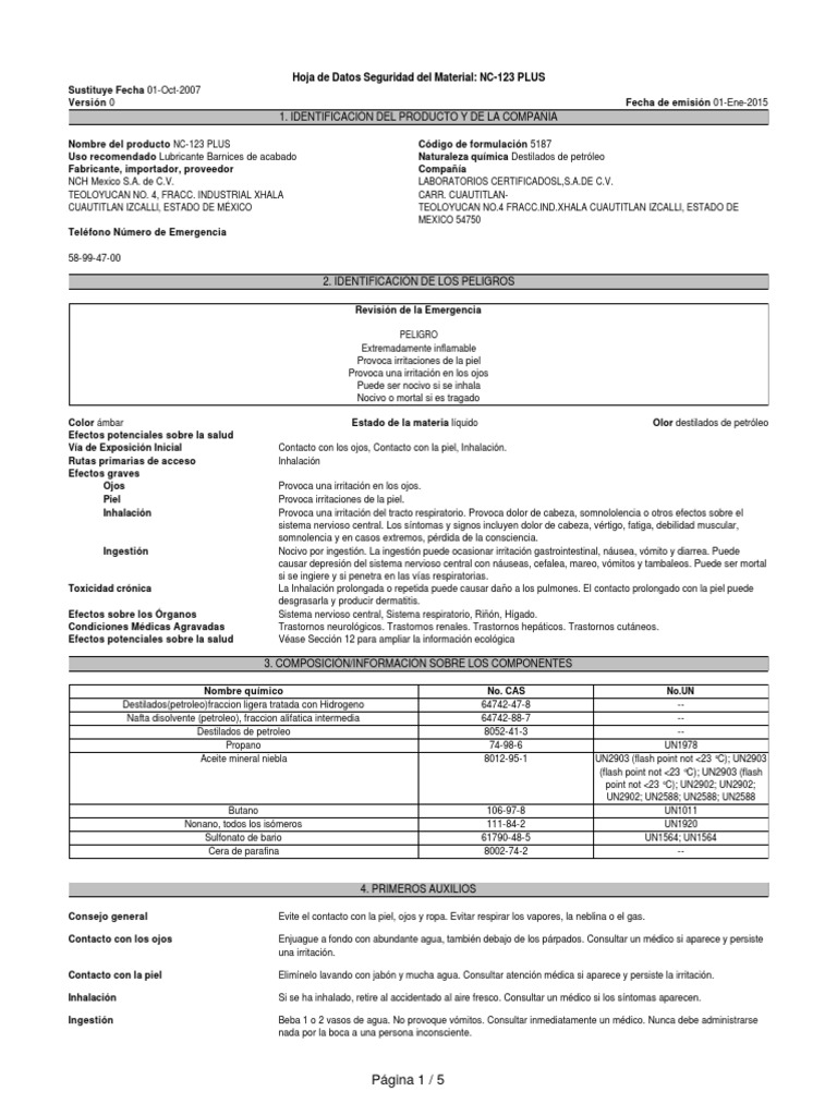 NC-123 Plus | PDF | Química | Materiales
