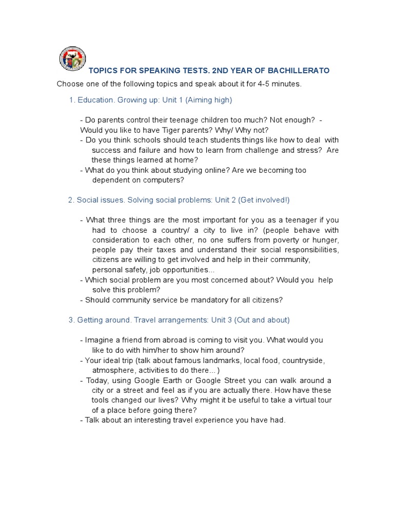 Topics For Speaking Tests | Download Free PDF | Job Interview | Cognition