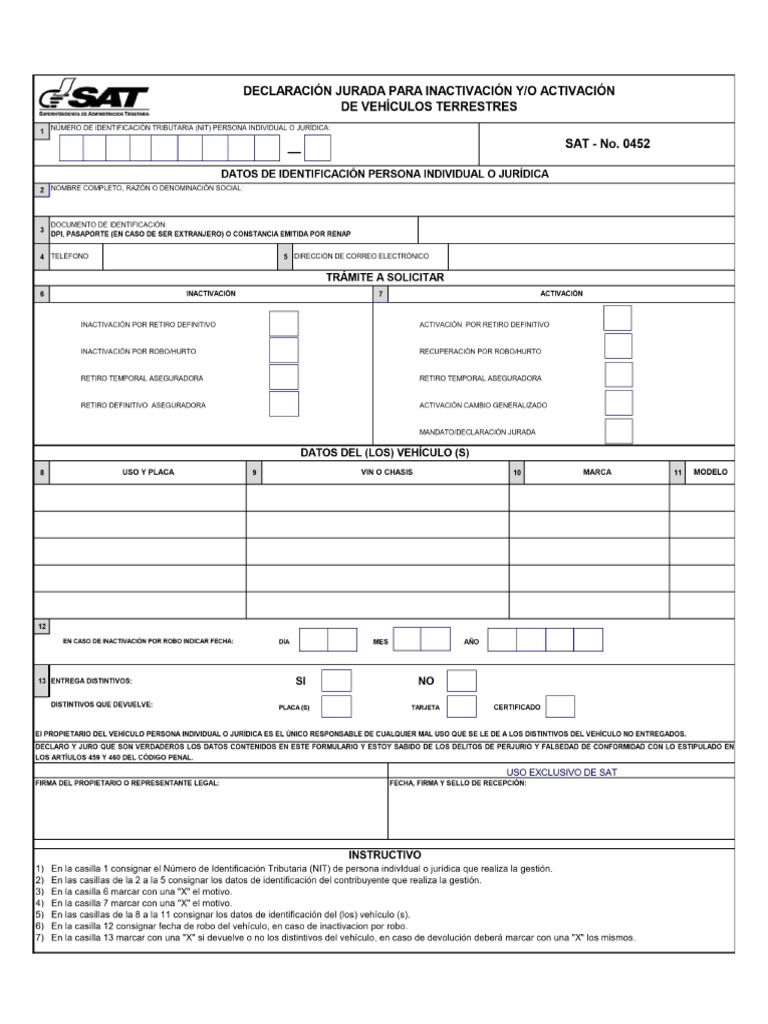 Formulario SAT 452 EDITABLE | PDF