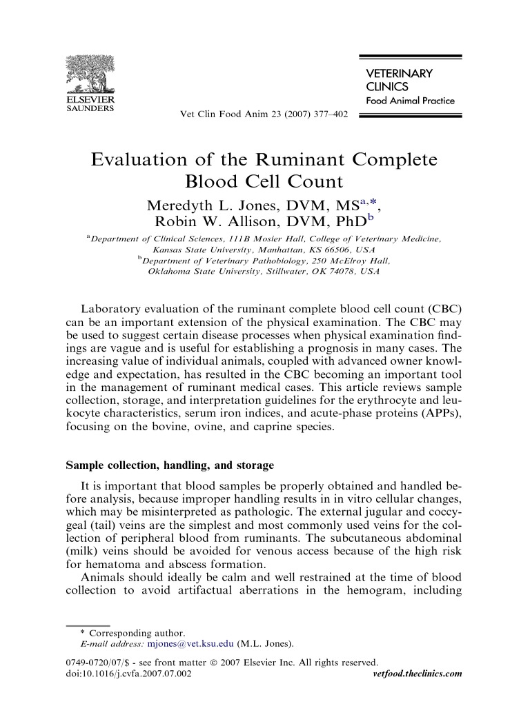 Evaluation of The Ruminant Complete Blood Dell Count | PDF | White ...