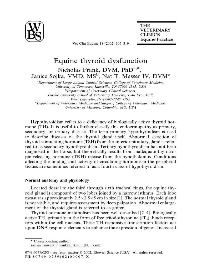 Equine Thyroid Dysfunction | PDF | Hypothyroidism | Thyroid Stimulating ...