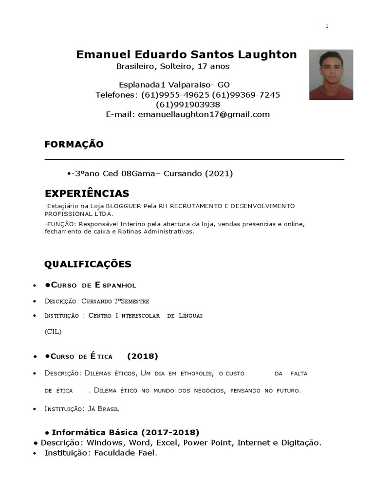 Curriculum Emanuel 2021 Atualizado 2 | PDF