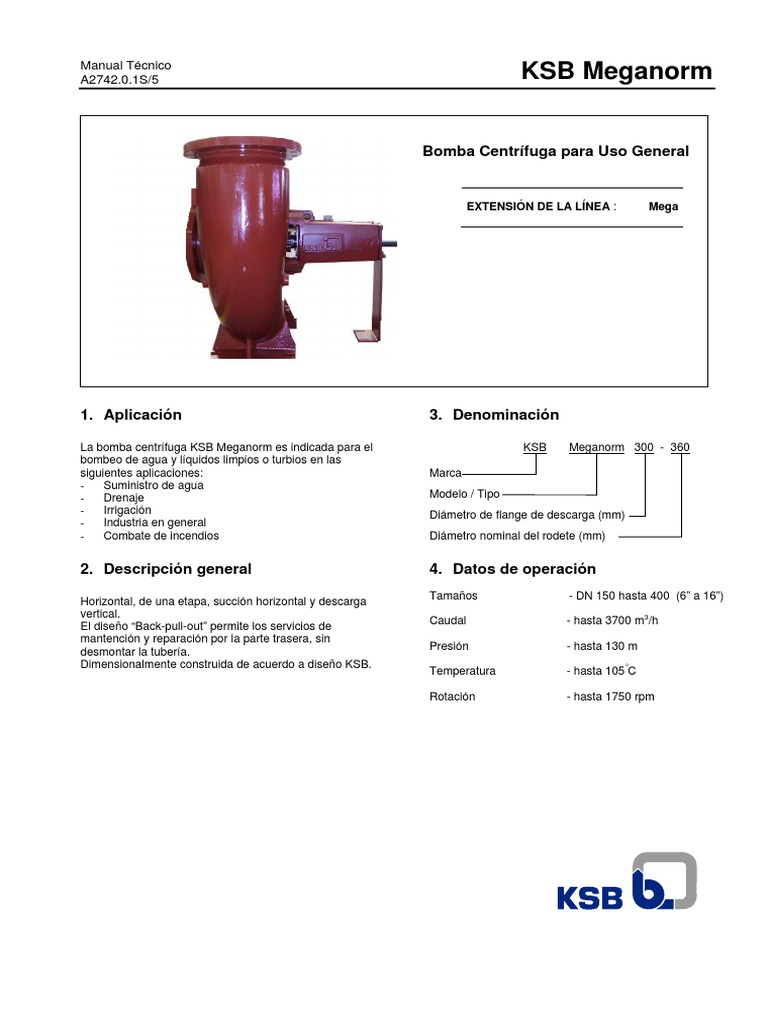 Manual Técnico KSB Modelo Meganorm Linha Ampliada | PDF | Mecanica clasica | Ingeniería Química