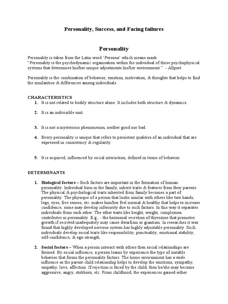 Personality: Personality, Success, and Facing Failures | PDF | Self ...