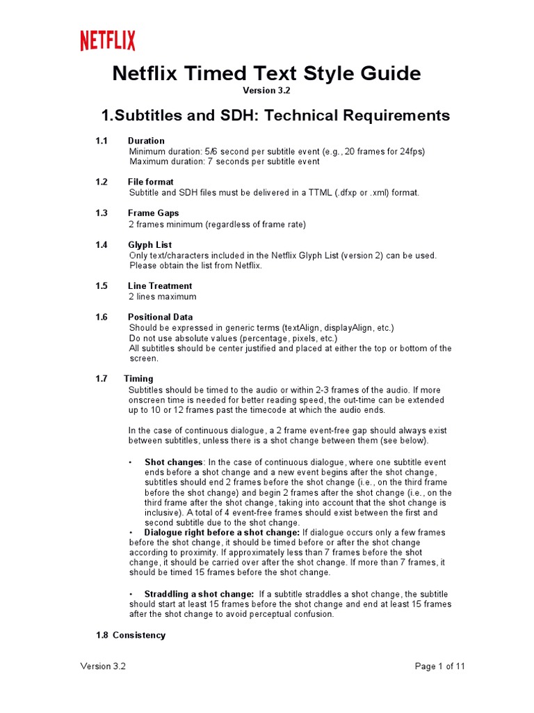 Netflix Timed Text Style Guide: 1.subtitles and SDH: Technical ...