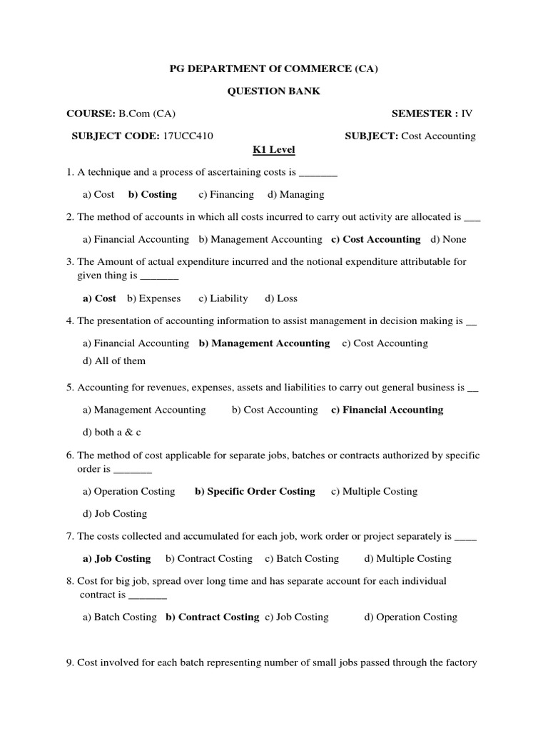 Cost Accounting Question Bank | PDF | Inventory | Piece Work