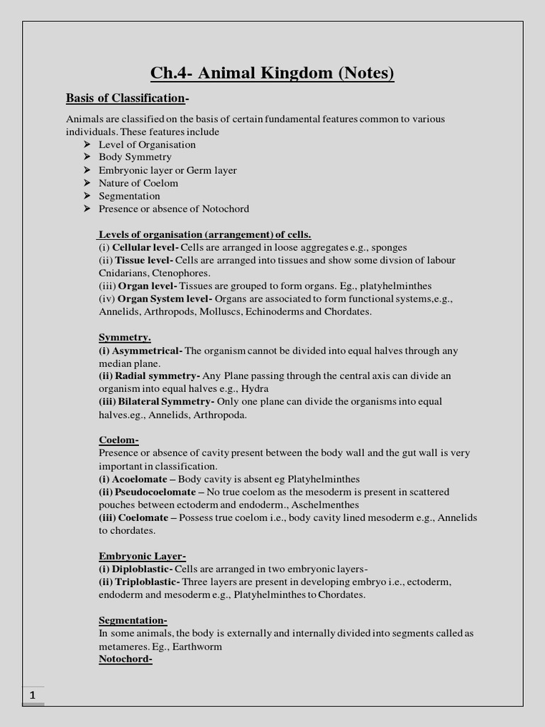 Ch.4 - Animal Kingdom (Notes) | PDF | Vertebrates | Biology