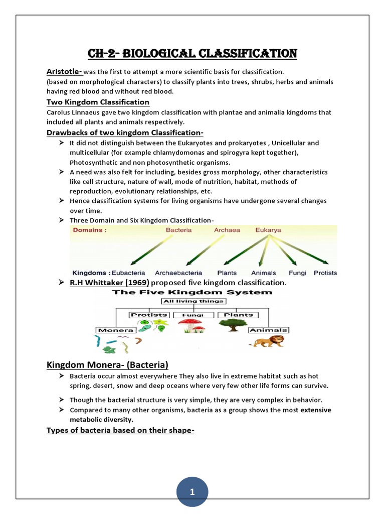 CH-2 - Biological Classification - Notes | PDF | Bacteria | Virus