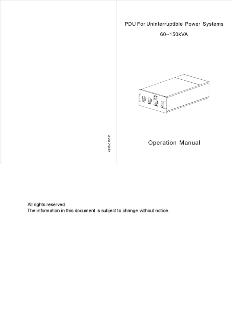 PDU For Uninterruptible Power Systems 60 150kVA: Operation Manual ...