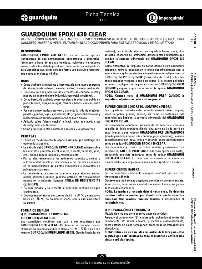 FT Guardquim Epoxi 430 Clear1 | PDF | Epoxy | Hormigón