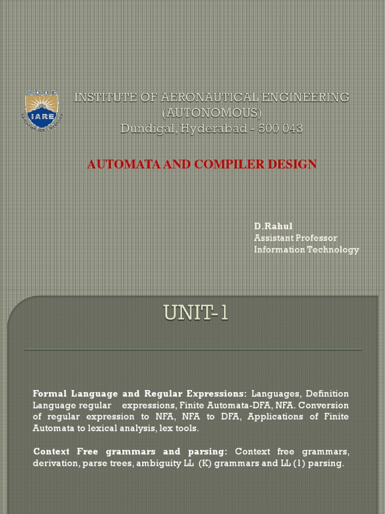Automata and Compiler Design: D.Rahul | PDF | Parsing | Compiler