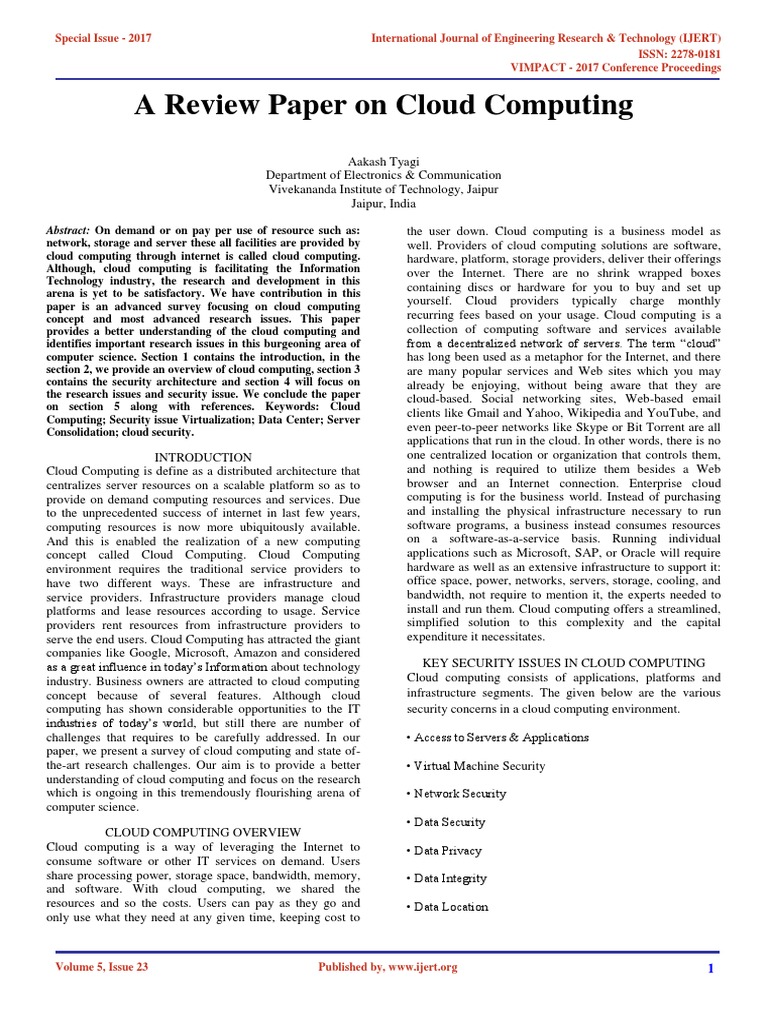 A Review Paper On Cloud Computing IJERTCONV5IS23002 | PDF | Cloud ...