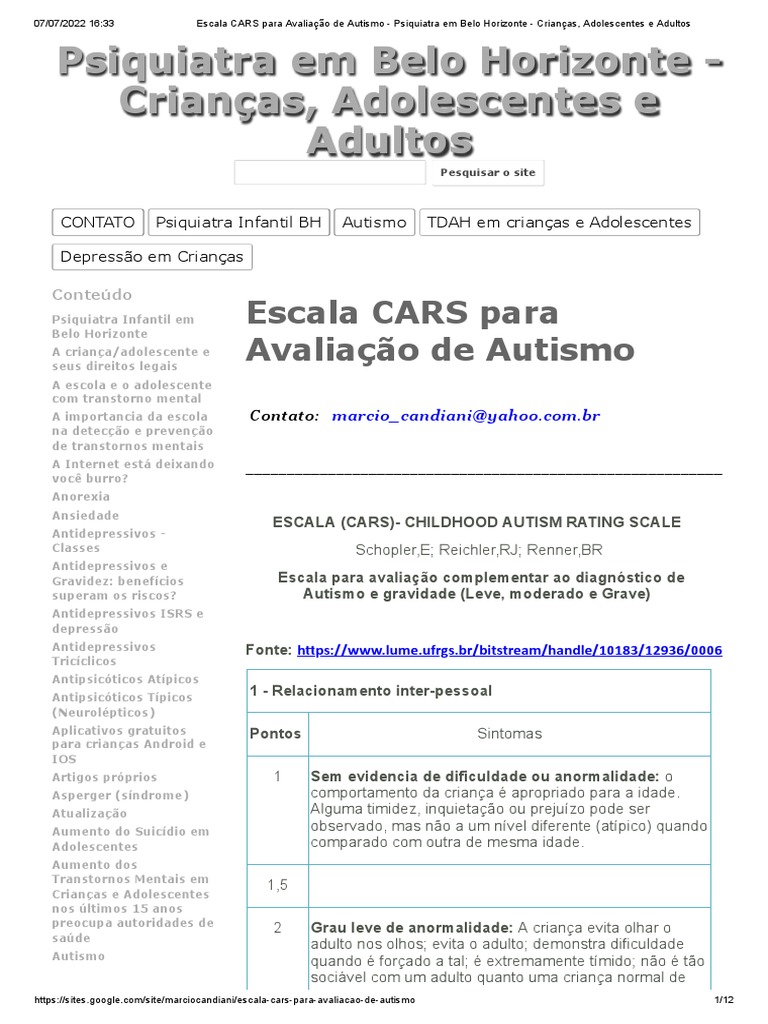 Escala CARS para Avaliação de Autismo | PDF | Autismo | Transtorno de ...