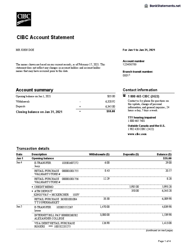 CIBC Bank Statement | PDF | Debit Card | Visa Inc.