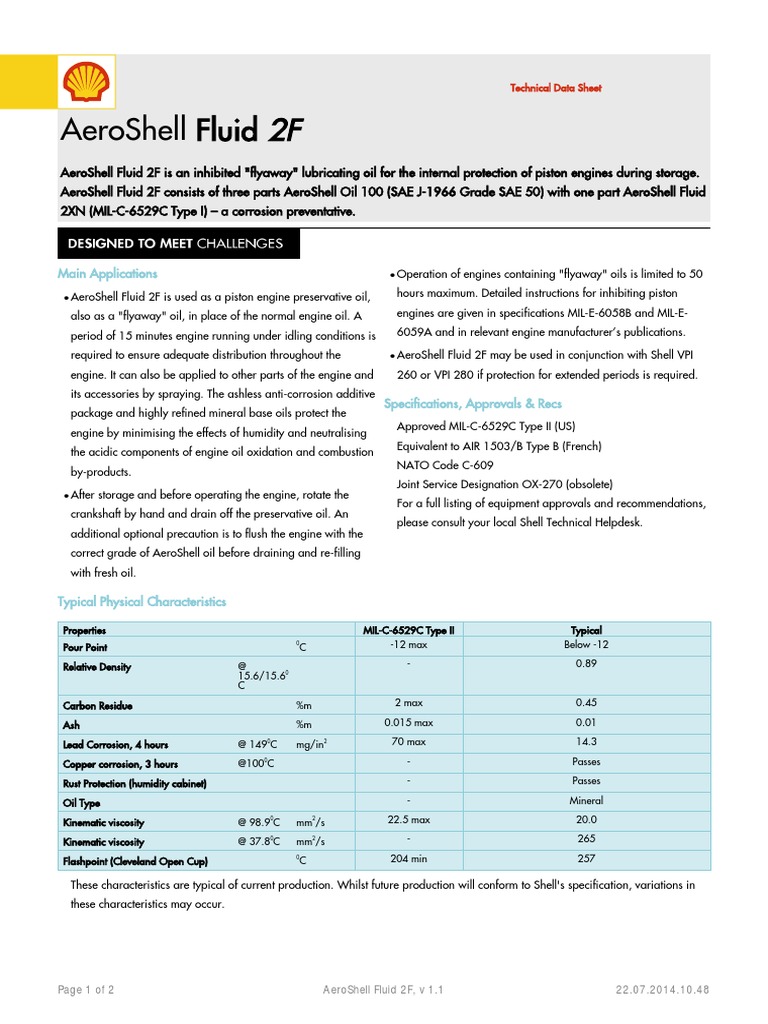 Aeroshell Fluid 2F: Main Applications | PDF | Motor Oil | Engines
