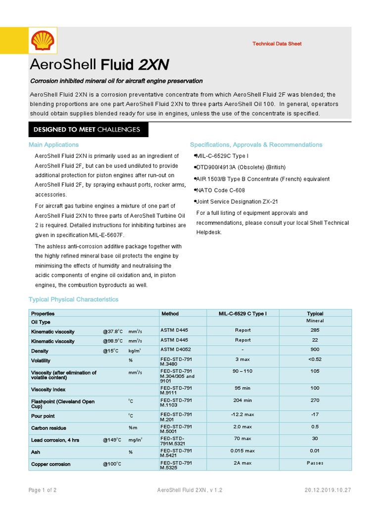 AeroShell Fluid 2XN Technical Data Sheet | PDF | Motor Oil | Physical ...