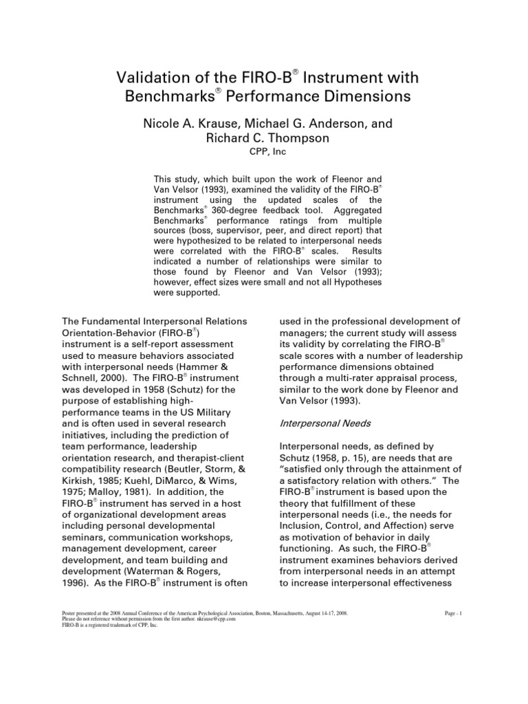 Validation of The FIRO-B | PDF | Interpersonal Relationships ...