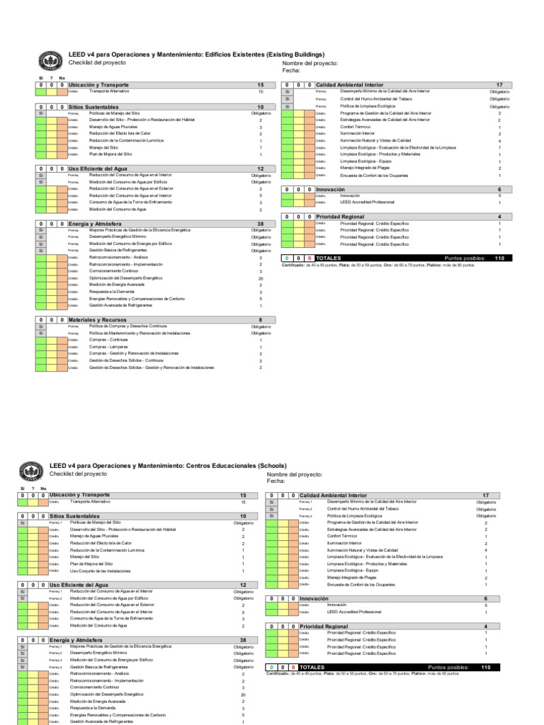 LEED v4 For Building Operations and Maintenance Checklist - 1 PAGE - ES ...