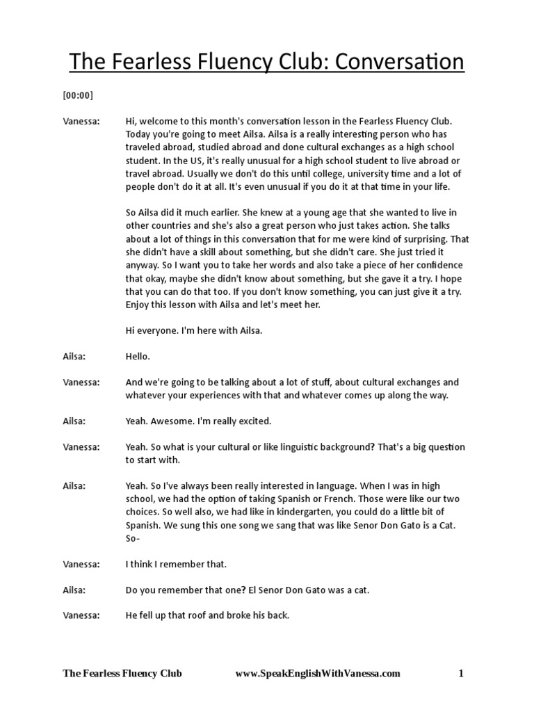 4 Conversation - Exchange - The Fearless Fluency Club | PDF | Fluency | Human Communication