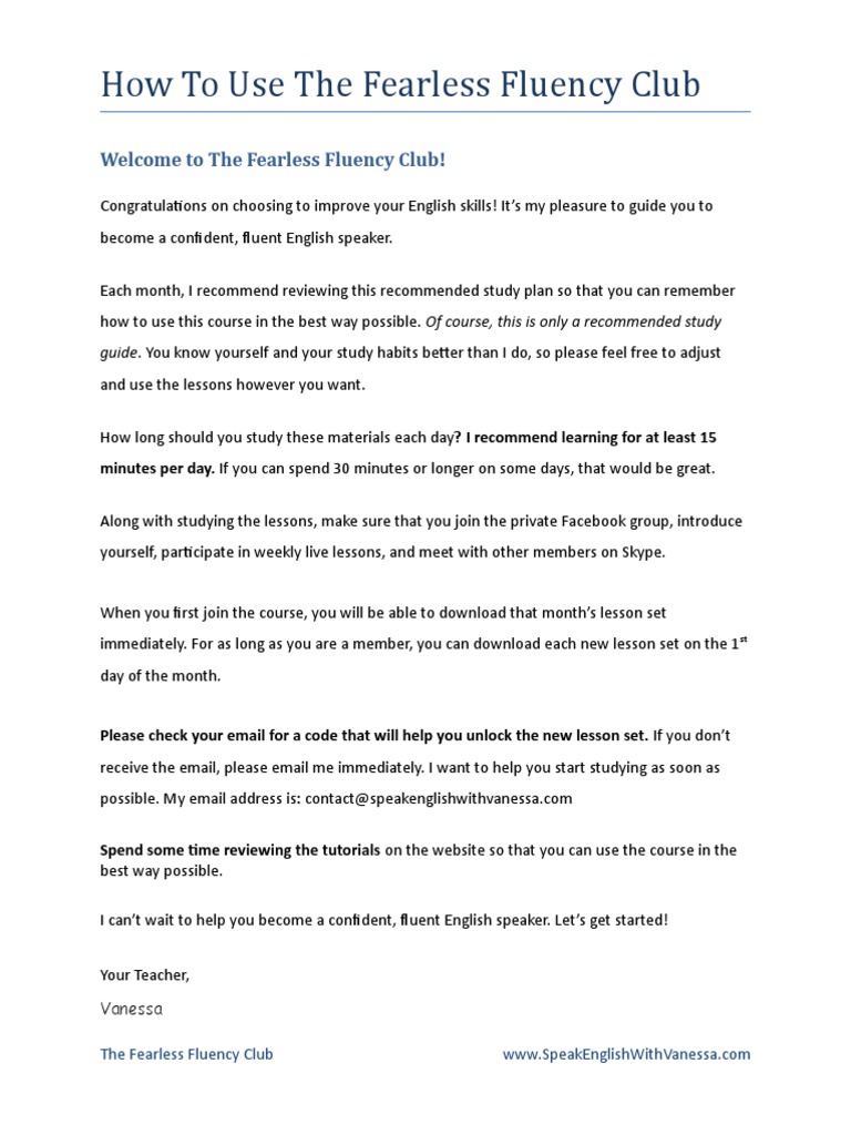 START HERE - How To Use The Fearless Fluency Club | PDF | Fluency | Human Communication