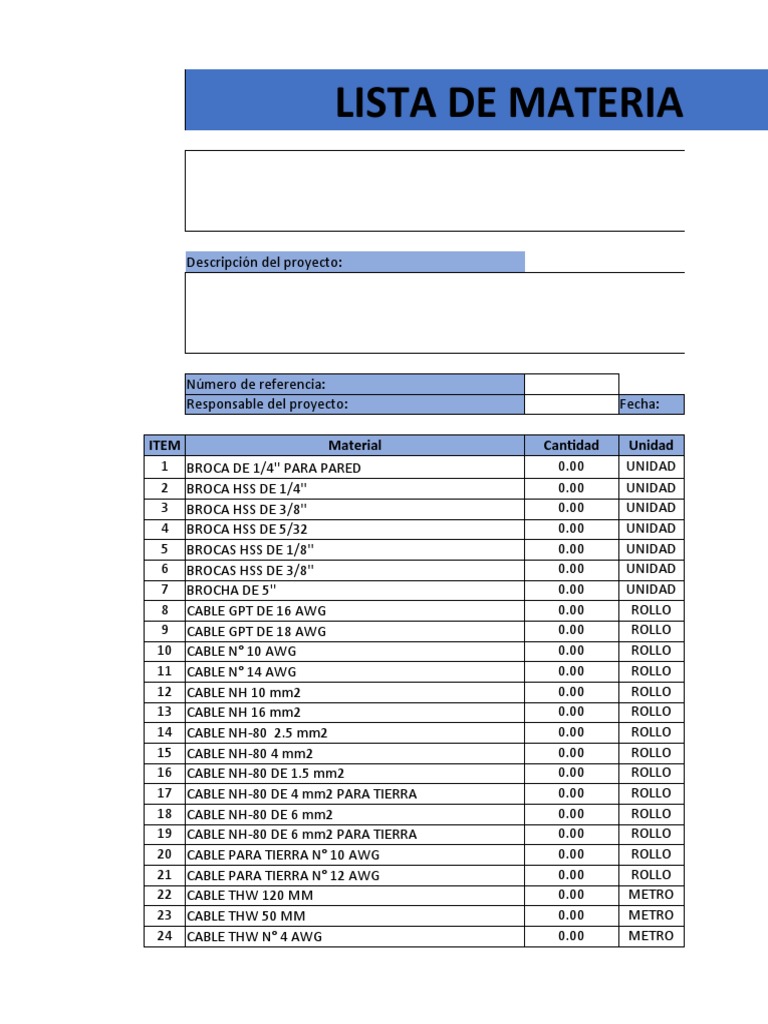 Lista de Materiales | PDF