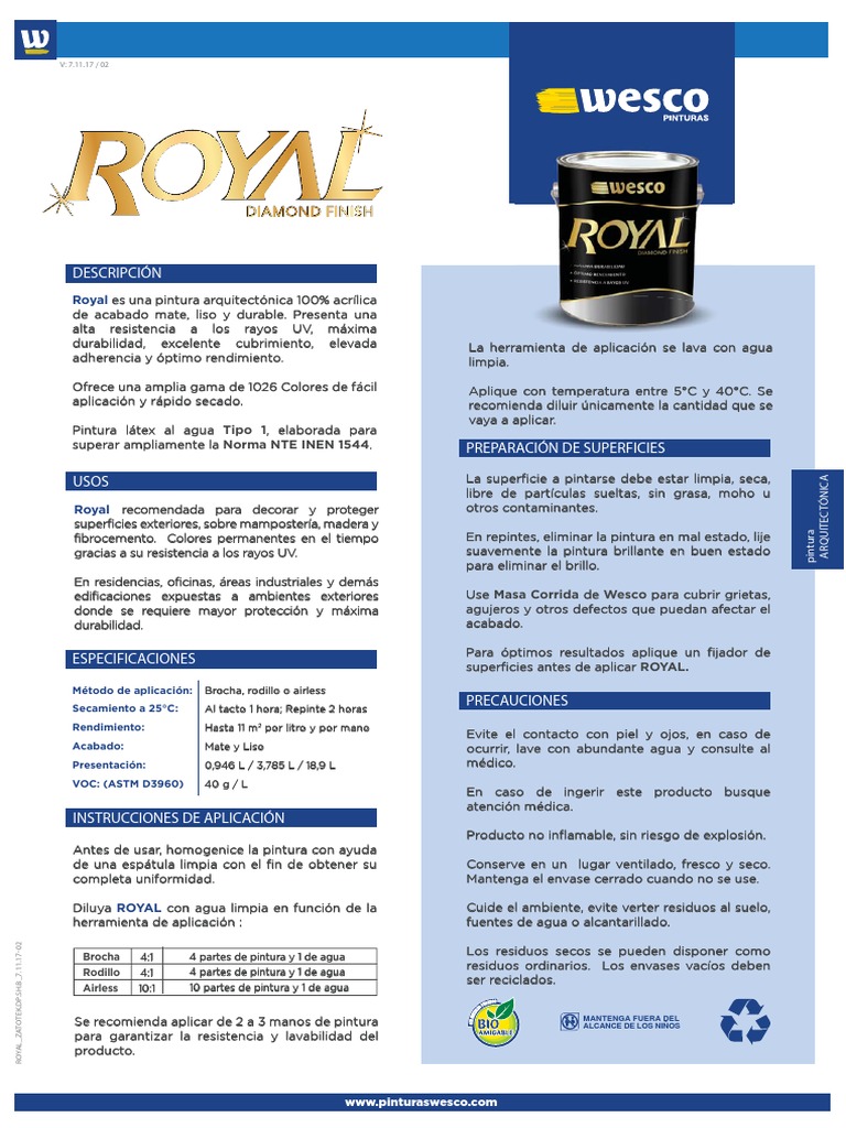 Ficha Técnica WESCO Royal | PDF | Pintar | Química